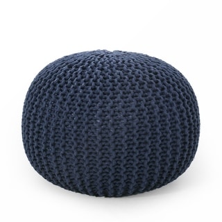 Bordeaux Knitted Cotton Round Pouf, Navy Blue - Bed Bath & Beyond ...