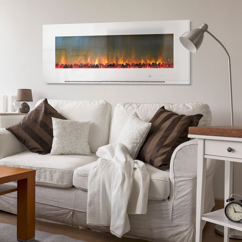 Hanover Fireside 56 In. Wall-Mount Electric Fireplace in White with ...