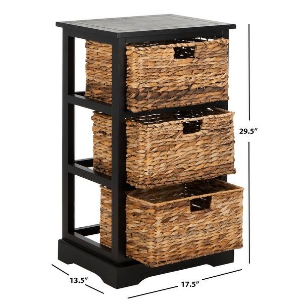 SAFAVIEH Halle Distressed Black 3 Wicker Basket Storage Unit - 17.3" x ...