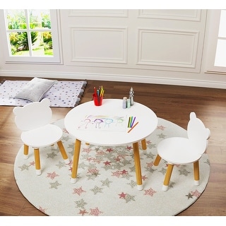 Kids Wood Table and Chair Set, Kids Play Table with 2 Chairs,3 Pieces ...