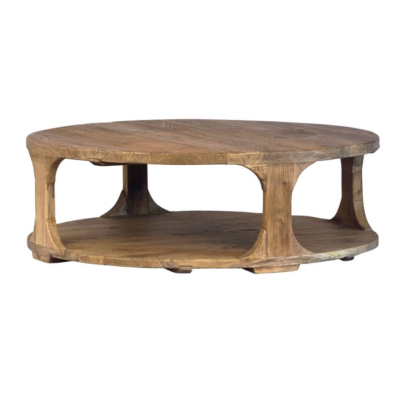 Edgewater Round Spool Coffee Table, Light Brown - Overstock - 37843990