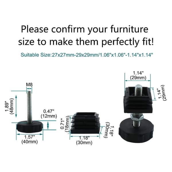 Leveling Feet 30 x 30mm Square Tube Insert Furniture Adjuster with Nuts ...