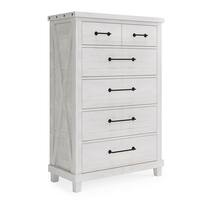 Liu 57 Inch Tall Dresser Chest, 6 Drawers, White Wood, Black Handles ...