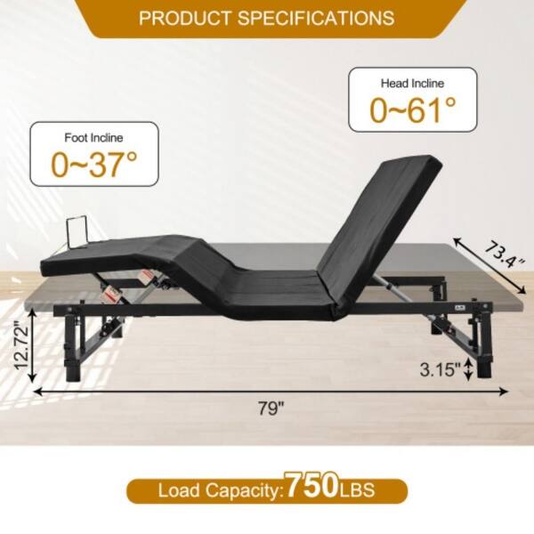 King Size Zero Gravity Modern Adjustable Bed Base Frame with 4 Ports ...