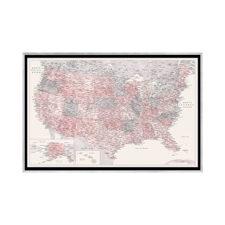 iCanvas "Highly Detailed Map Of The Usa, Madelia, Cream, Dusty Pink And ...