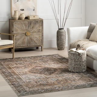 Domani Grove Machine Washable Distressed Grey Medallion Area Rug - Bed ...