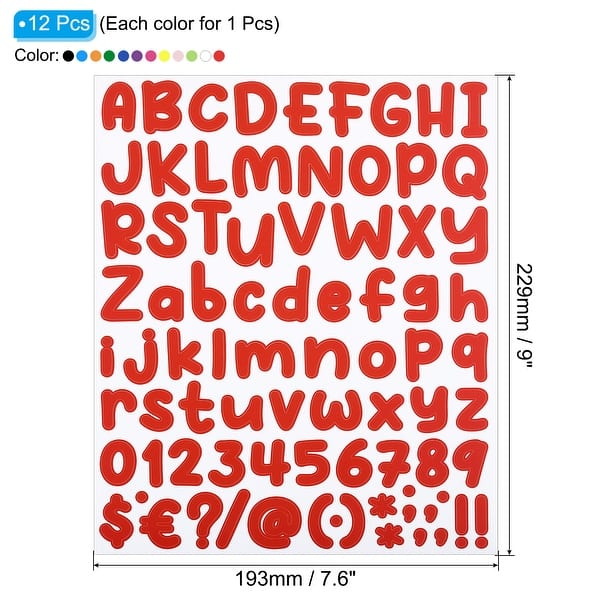 Alphabet Letters Numbers Stickers Set, Self Adhesive Decal, 12 Colors ...