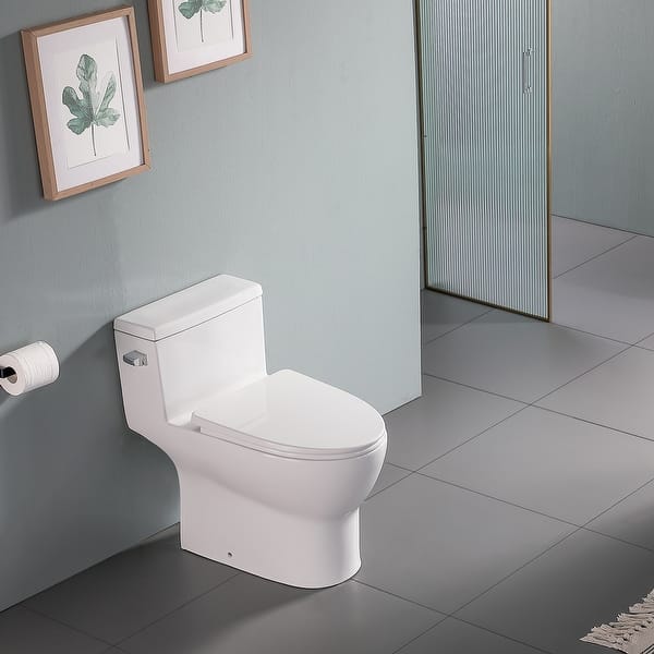 Sleek One Piece Toilet - Left Side Flush, Elongated, Ceramic, Floor ...