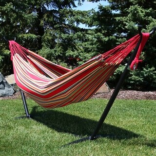 Outdoor hammock set 6.7*5 feet red striped hammock cloth with storage ...