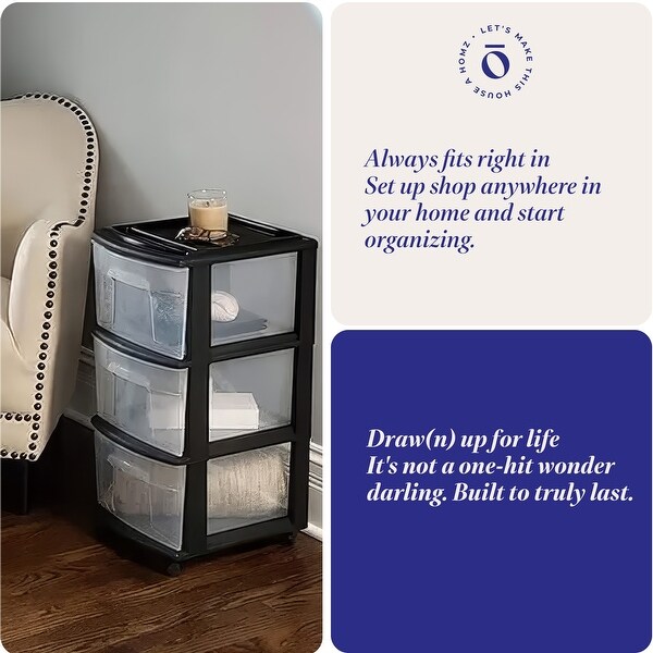 Homz Plastic 3 Drawer Medium Home Storage Container Clear Drawers Black Frame 5.82 Bed Bath Beyond 37005003