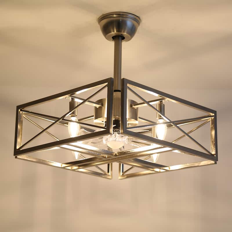 4-light Chrome Industrial Cage Ceiling Fan with Remote Control - Bed ...