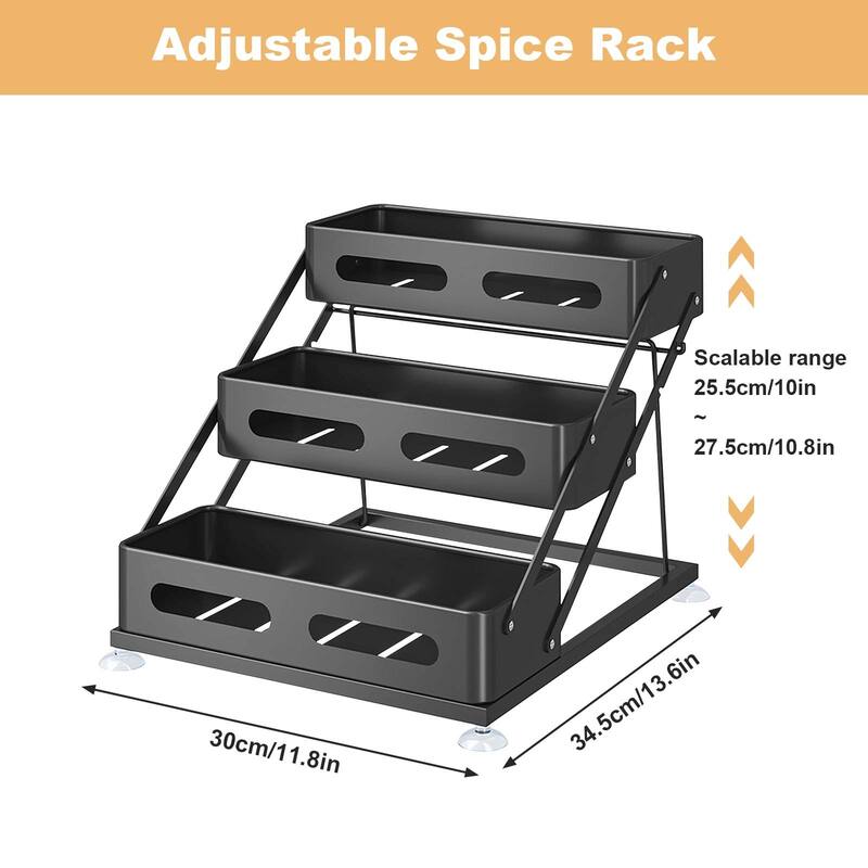 3 Tier Adjustable Height Spice Rack, Countertop Spice Rack, Kitchen ...