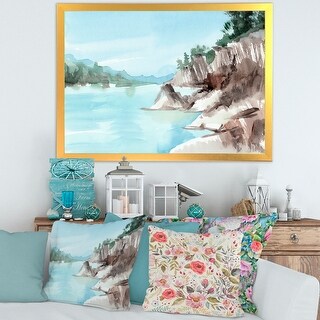 Designart "Rocks By The Blue Lake" Lake House Framed Art Print - Bed ...