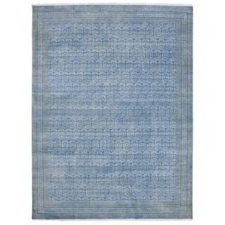 Hand Knotted Blue Overdyed & Vintage with Cotton Oriental Rug (9' x 11 ...