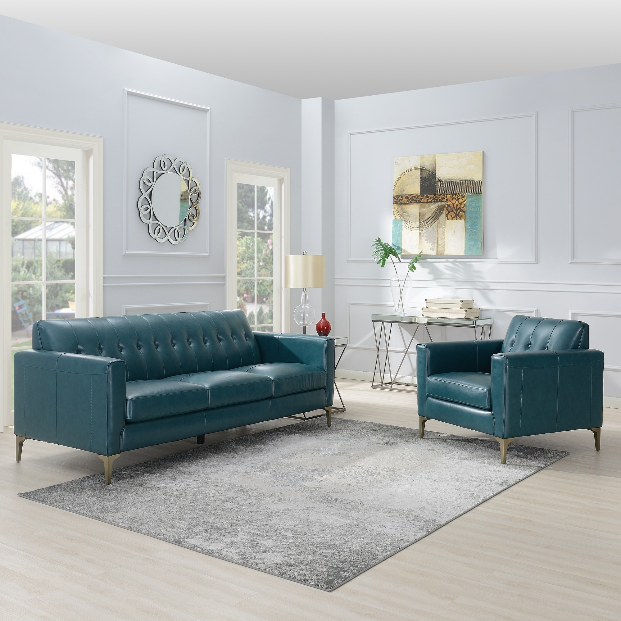 Turquoise leather sofa set store