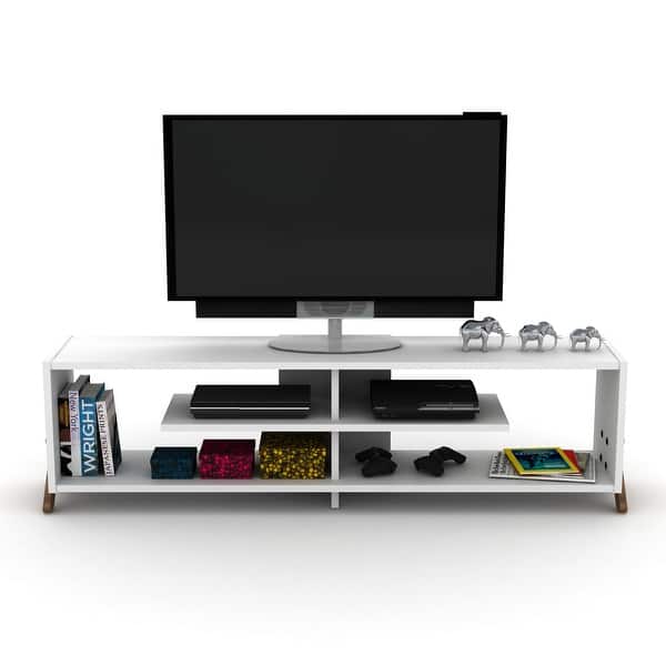 Mid Century Modern Design TV Stand 4 Shelves Open Storage Wood Legs ...