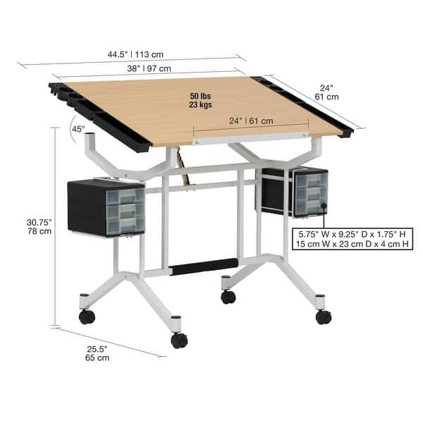 Studio Designs White and Maple Pro Mobile Drafting Table with Storage ...