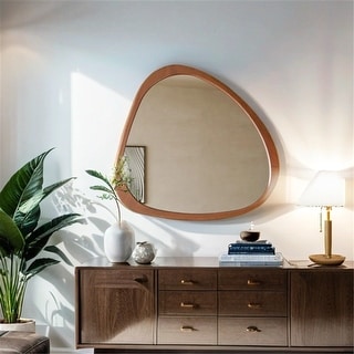 Solid Wood Mirror 45Inch Asymmetrical Wall Mirror Wooden Framed Mirror ...