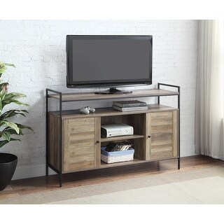 Retro TV Stand with 3 Open Compartment & 2 Door Storage, Media ...