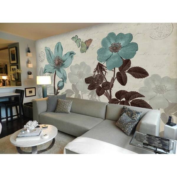 Retro Blue Rose American Style Flower TEXTILE Wallpaper - Bed Bath ...