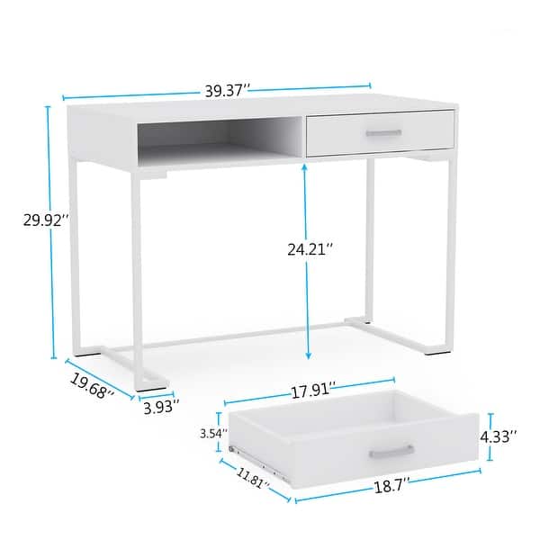 40 Inches Computer Desk White and Gold Desk with 2 Drawers - Bed Bath ...