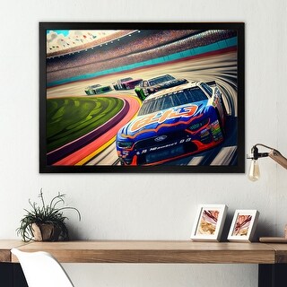 Designart "Daytona Stock Car Racing Last Lap II" Modern Framed Art ...