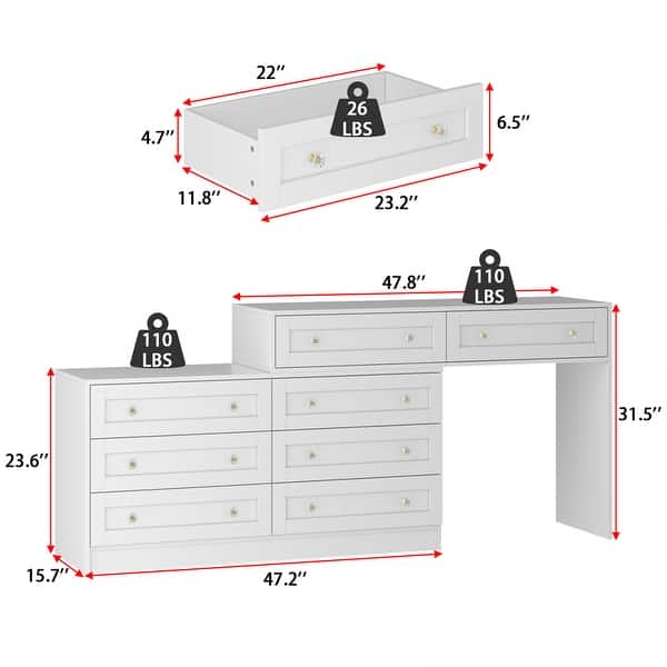 White Dresser & Vanity Set Luxurious Storage with Crystal Accents Desk ...