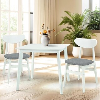 Set of 3 Dining Kitchen Square Table and 2 Side Chairs in Solid Wood ...