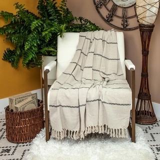 Classic Beige Woven Handloom Throw Blanket with Tassels - Bed Bath ...