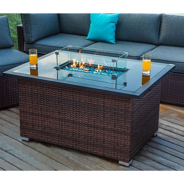COSIEST Outdoor Propane Rectangle Wicker Fire Table - On Sale - Bed ...