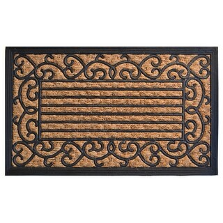 30" Black and Brown Rectangular Vine Border Basic Coir Door Mat - Bed ...