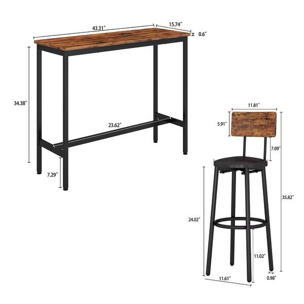 3 Piece Bar Table Set, Industrial Bistro Table Set with 2 Upholstered ...