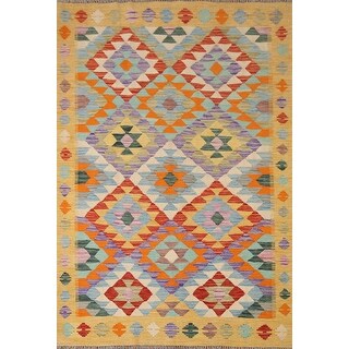 Multicolor Kilim Reversible Area Rug Hand-Woven Geometric Wool Carpet ...