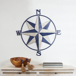 Blue Wood Distressed Compass Home Wall Decor with Cream Accents - Bed ...