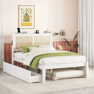 Full Size Platform Bed With Headboard and Sockets,Built-in LED lighting ...