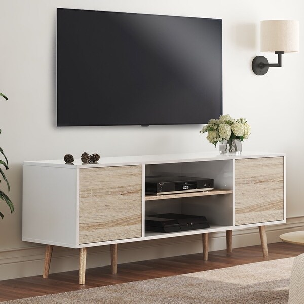 Mid Century Modern TV Stand for 60 Inch Flat Screen Wood TV Cabinet with Storage Shelf White Entertainment Center as picture Bed Bath Beyond 37999955