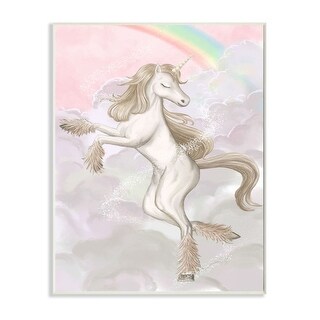 Stupell Glam Unicorn Sparkle Rainbow Pink Cloud Girl Design Wood Wall ...