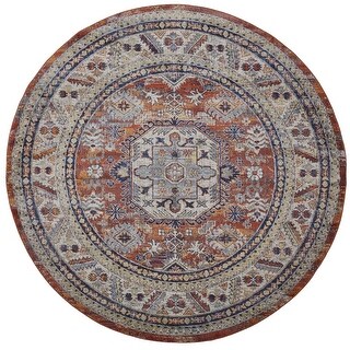 8' Red Orange And Ivory Round Floral Stain Resistant Area Rug - 3'6 ...