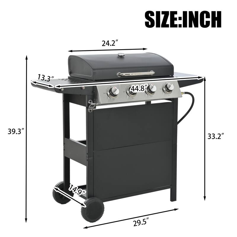 4 Burner Barbecue Grill Stainless Steel Gas Grill with Cap and ...