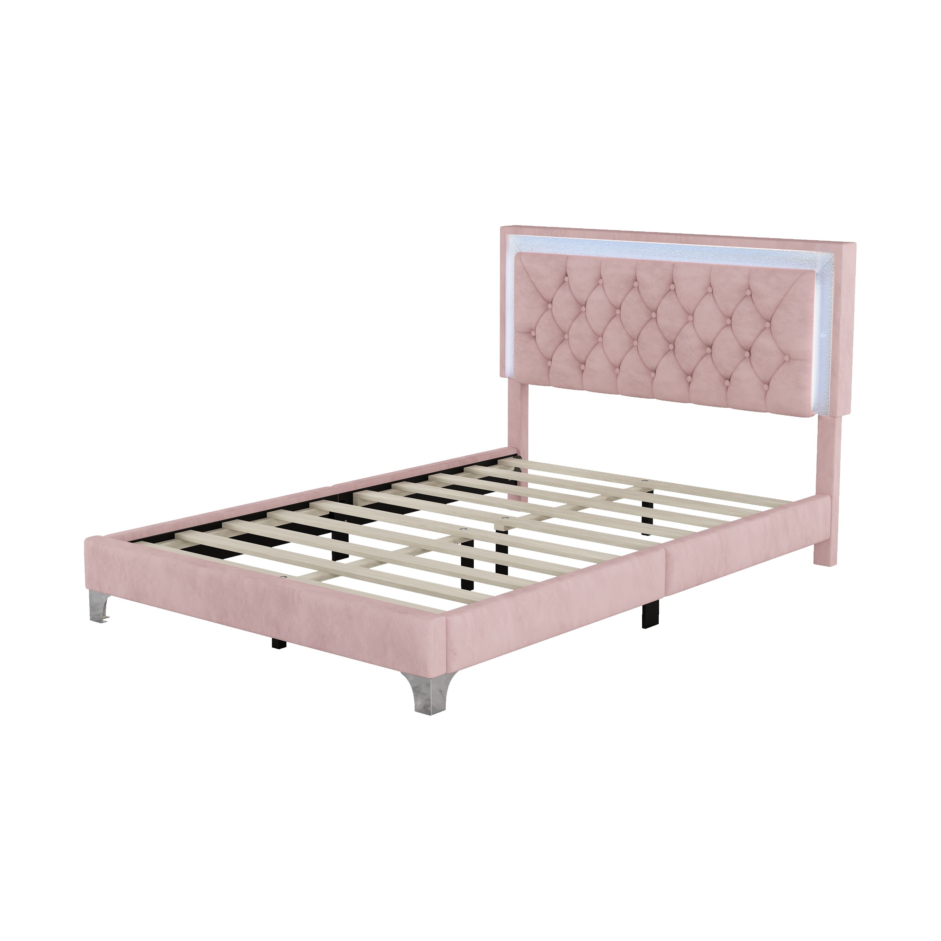Full Velvet Upholstered Platform Bed with LED Tufted Headboard Pink On Sale Bed Bath Beyond 40205636