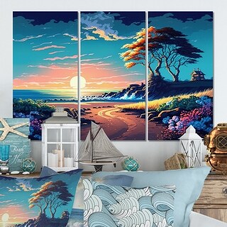 Designart "Modern Sunset In Vector Style IV" Modern Landscape Beach ...