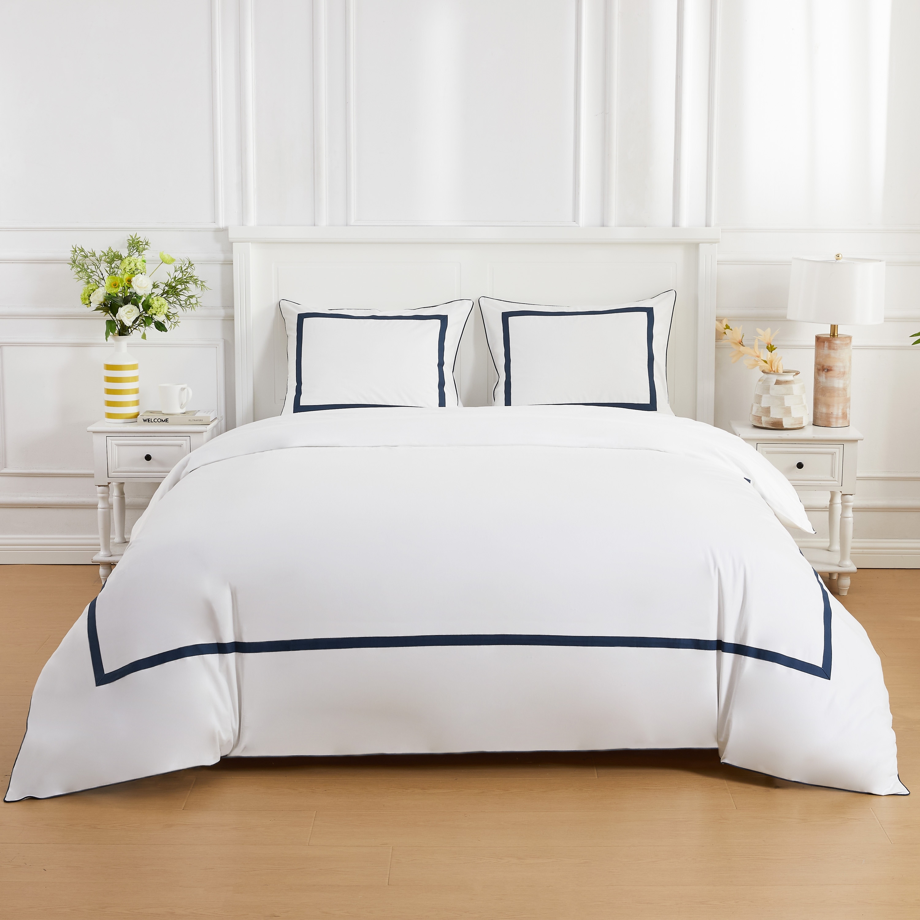 navy border duvet
