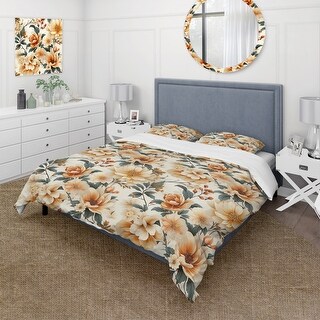 Designart "Delicate Flower Symphony III" Green Cottage Bedding Cover ...