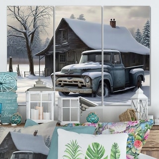 Designart "Old Truck At The Barn In Winter III" Barn Retro Car Canvas ...