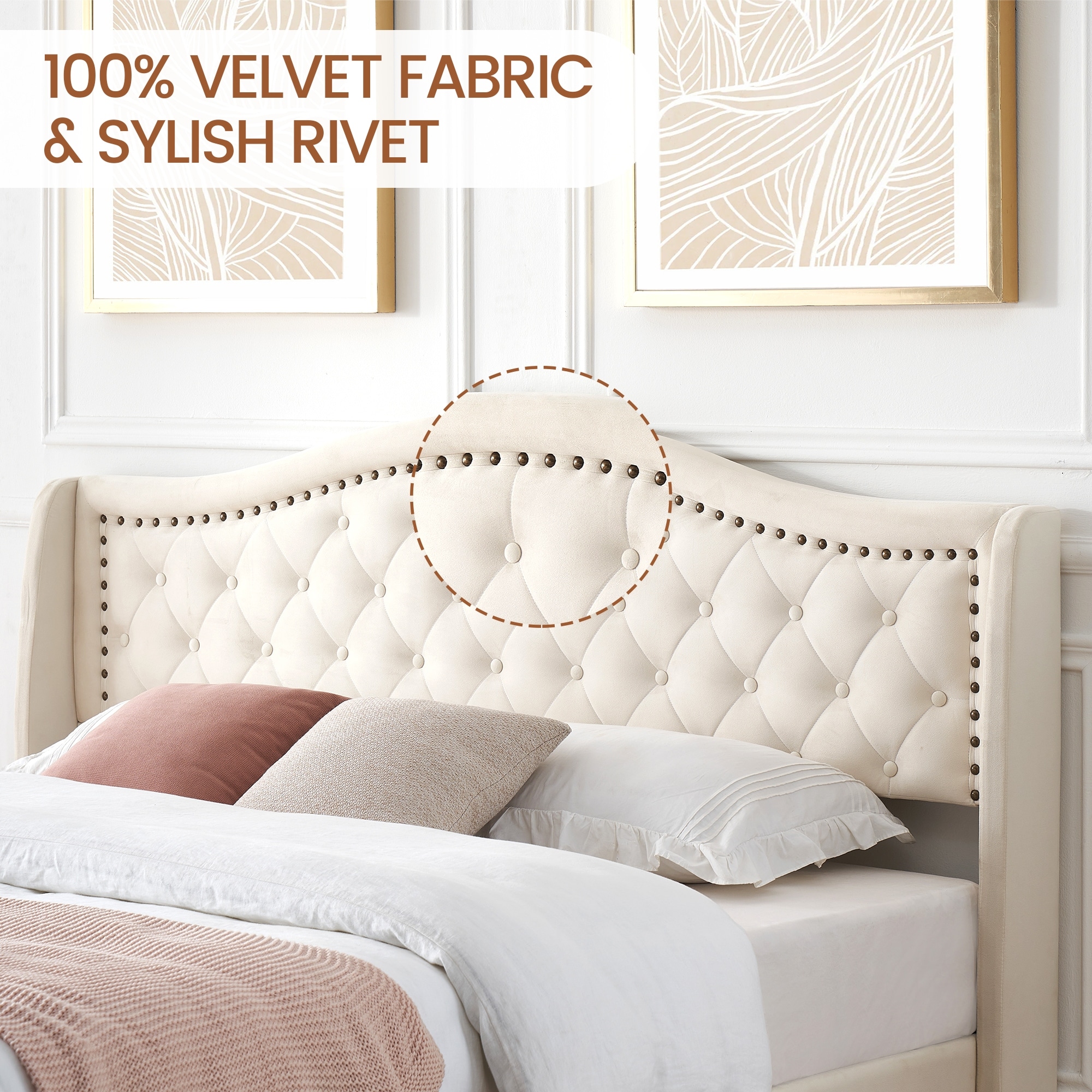 White Tufted Upholstered Platform Bed Frame with Headboard and Footboard