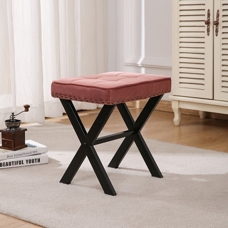 Fabric Upholstered Ottoman Footstool Seat with X-Shaped Metal Legs ...