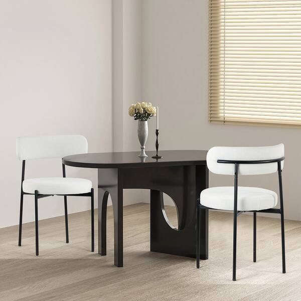 Set of 2 Avrom White Boucle Dining Chair with Black Metal Legs - Bed ...