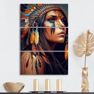 Designart "Colorful Native American Woman V" Woman Portrait Canvas Art ...