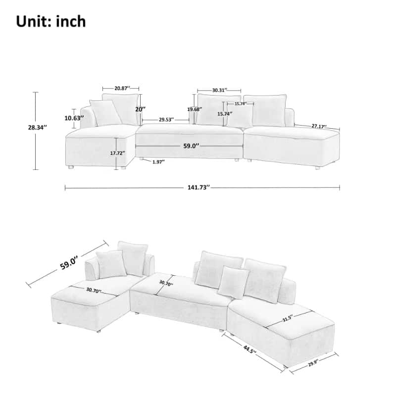 L Shaped Sectional Sofa With Chaise Sherpa Upholstered Curved Recliner Sofa Set Of 3 With