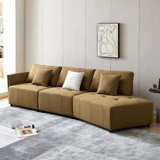 Modern Modular Teddy Fabric Sectional Sofa with Button-Tufted Velvet ...